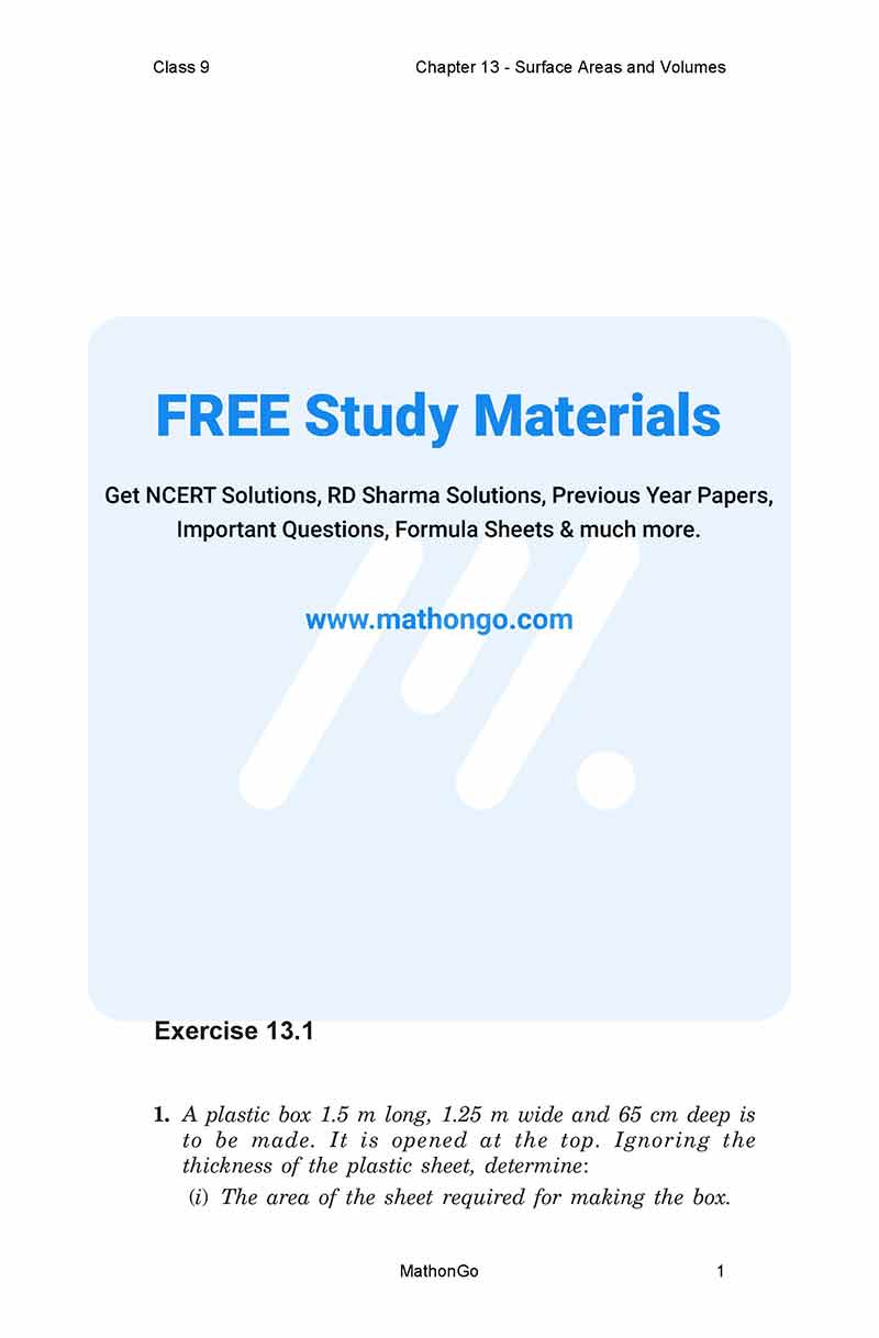 NCERT Solutions for Class 9 Maths Chapter 13 – Surface Areas and ...