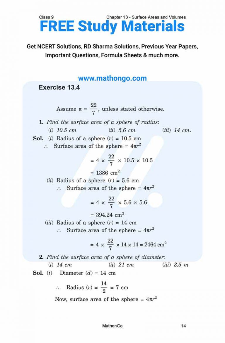 NCERT Solutions for Class 9 Maths Chapter 13 – Surface Areas and ...