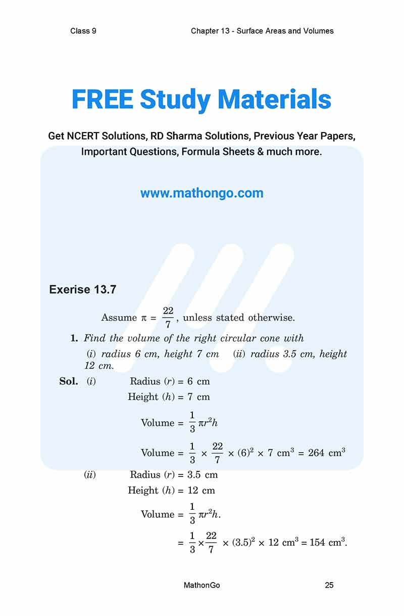 NCERT Solutions for Class 9 Maths Chapter 13 – Surface Areas and ...