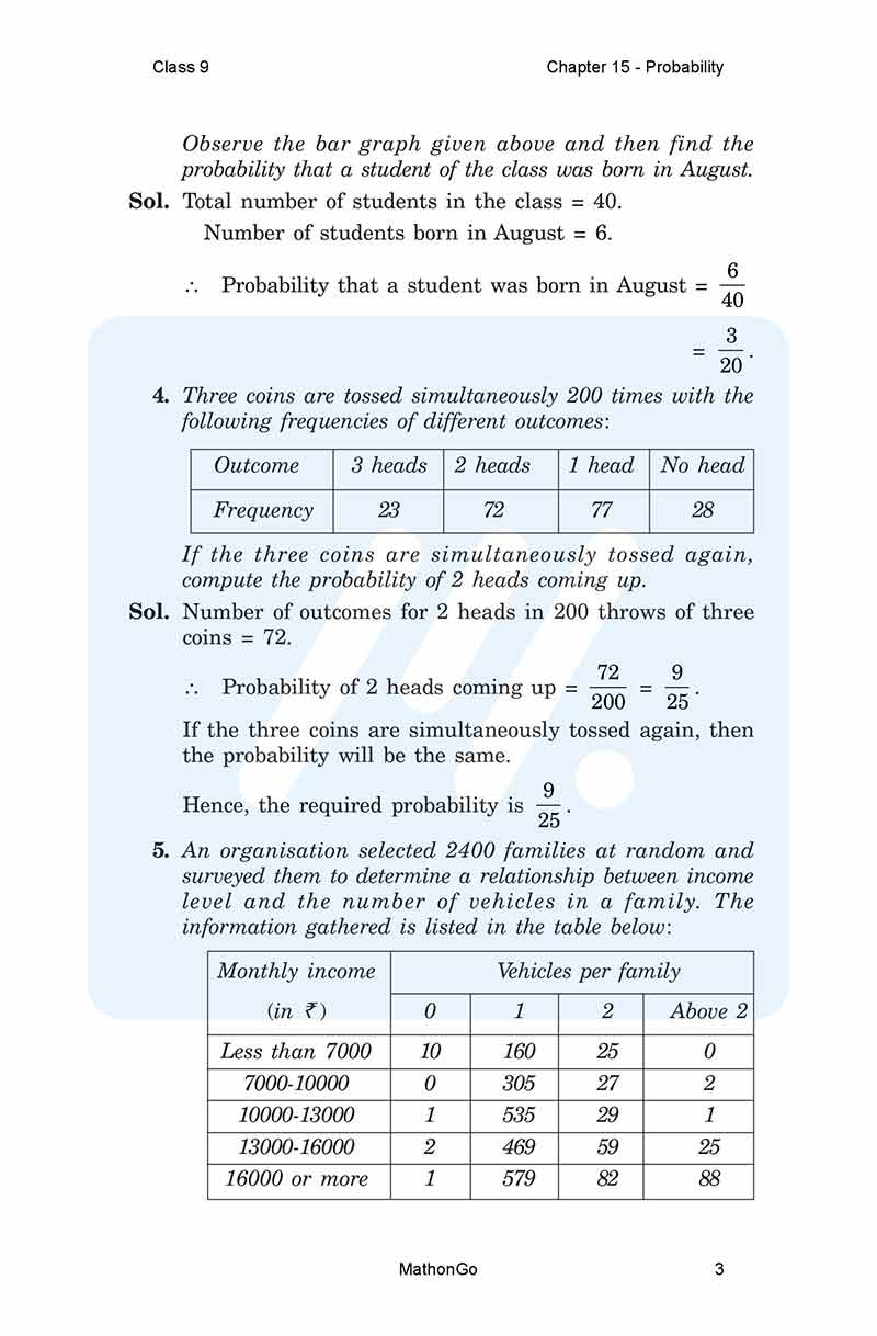 NCERT Solutions for Class 9 Maths Chapter 15 – Probability – MathonGo