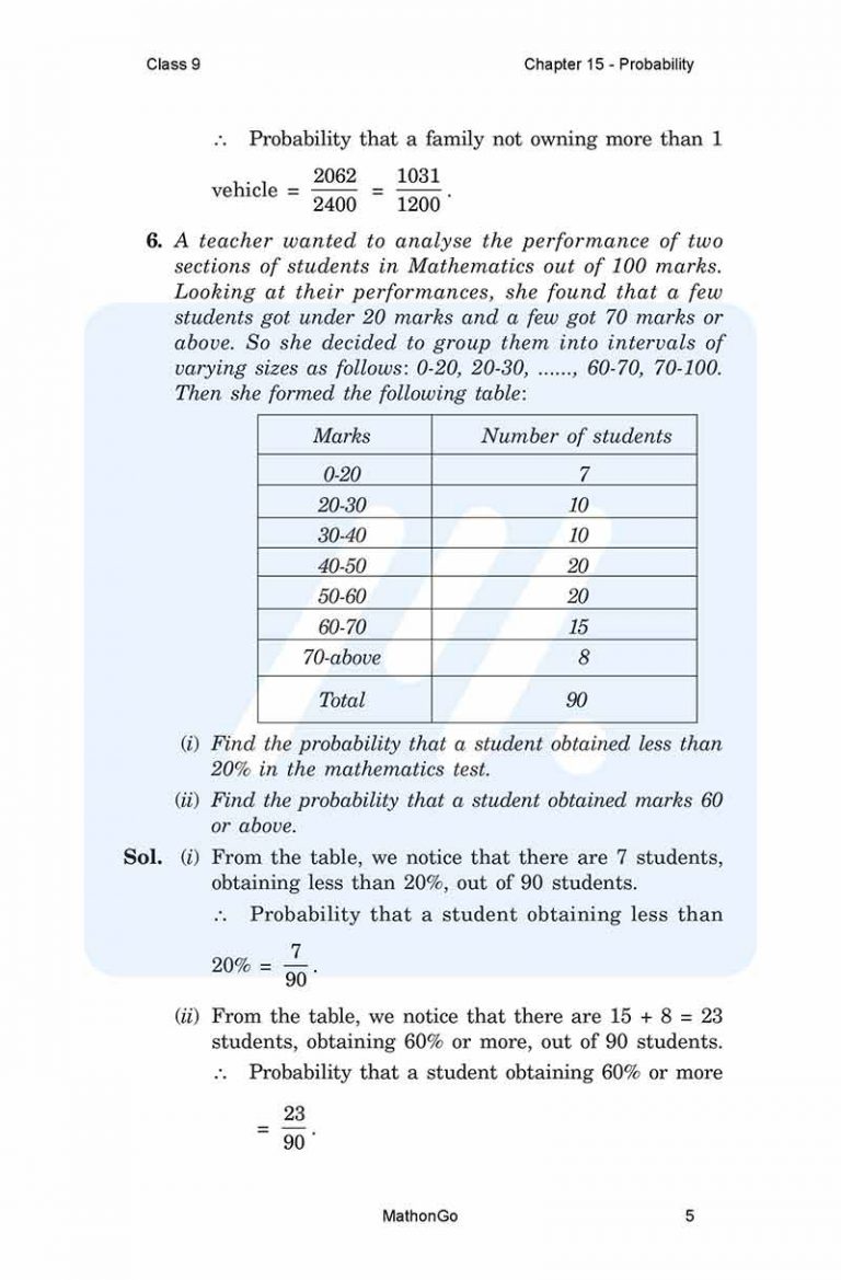 NCERT Solutions for Class 9 Maths Chapter 15 – Probability – MathonGo