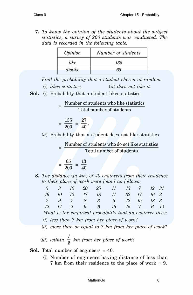 NCERT Solutions for Class 9 Maths Chapter 15 – Probability – MathonGo