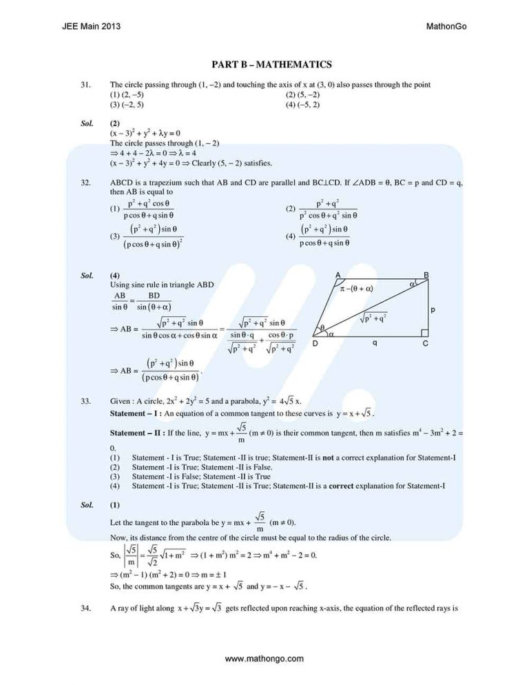 JEE Main 2013 Previous Year Question Paper with Answer Keys – MathonGo