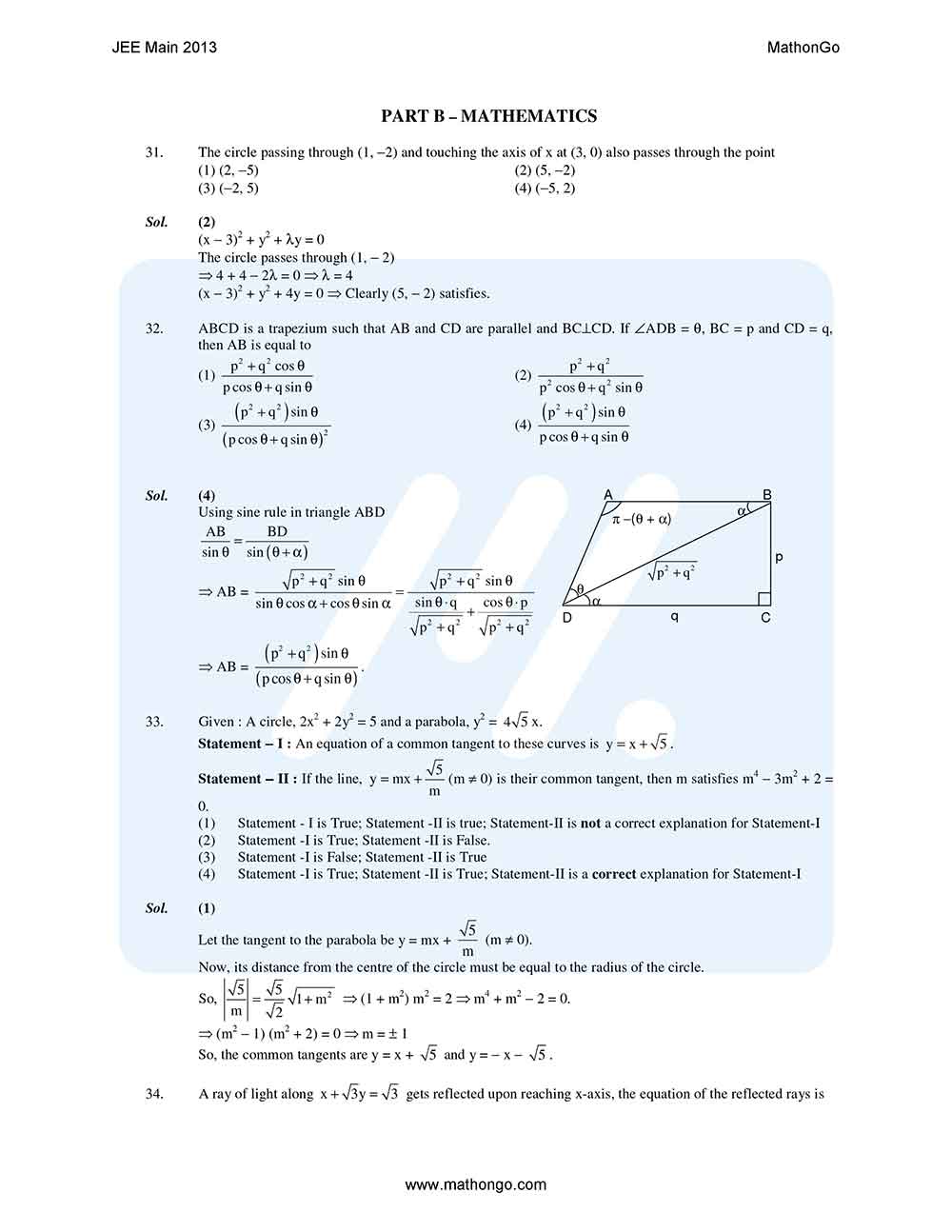 JEE Main 2013 Previous Year Question Paper with Answer Keys – MathonGo