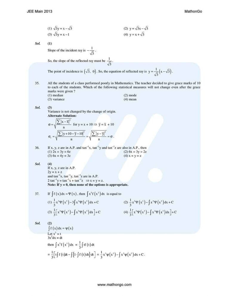 JEE Main 2013 Previous Year Question Paper with Answer Keys – MathonGo