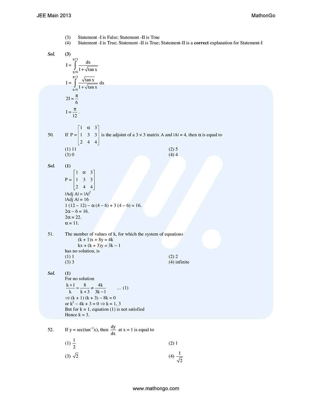JEE Main 2013 Previous Year Question Paper with Answer Keys – MathonGo