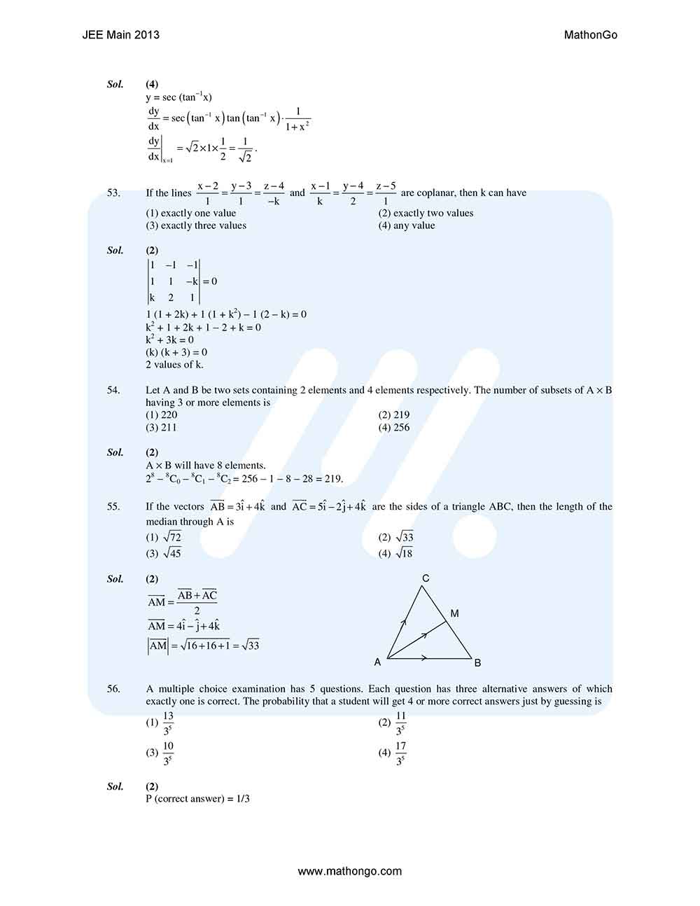 JEE Main 2013 Previous Year Question Paper with Answer Keys – MathonGo