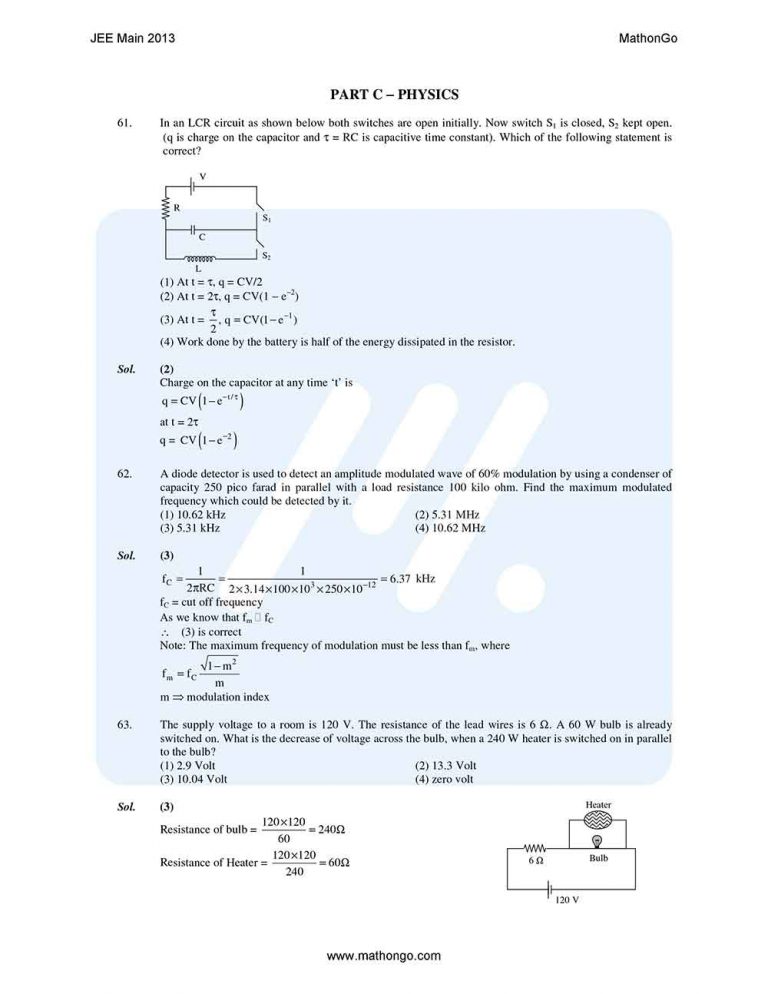 JEE Main 2013 Previous Year Question Paper with Answer Keys – MathonGo