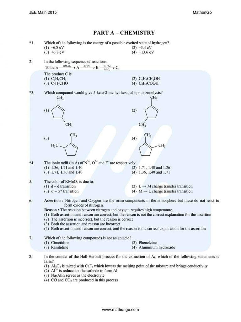 JEE Main 2015 Previous Year Question Paper With Answer Keys MathonGo JEE Main 2015 Previous Year Question Paper With Answer Keys MathonGo