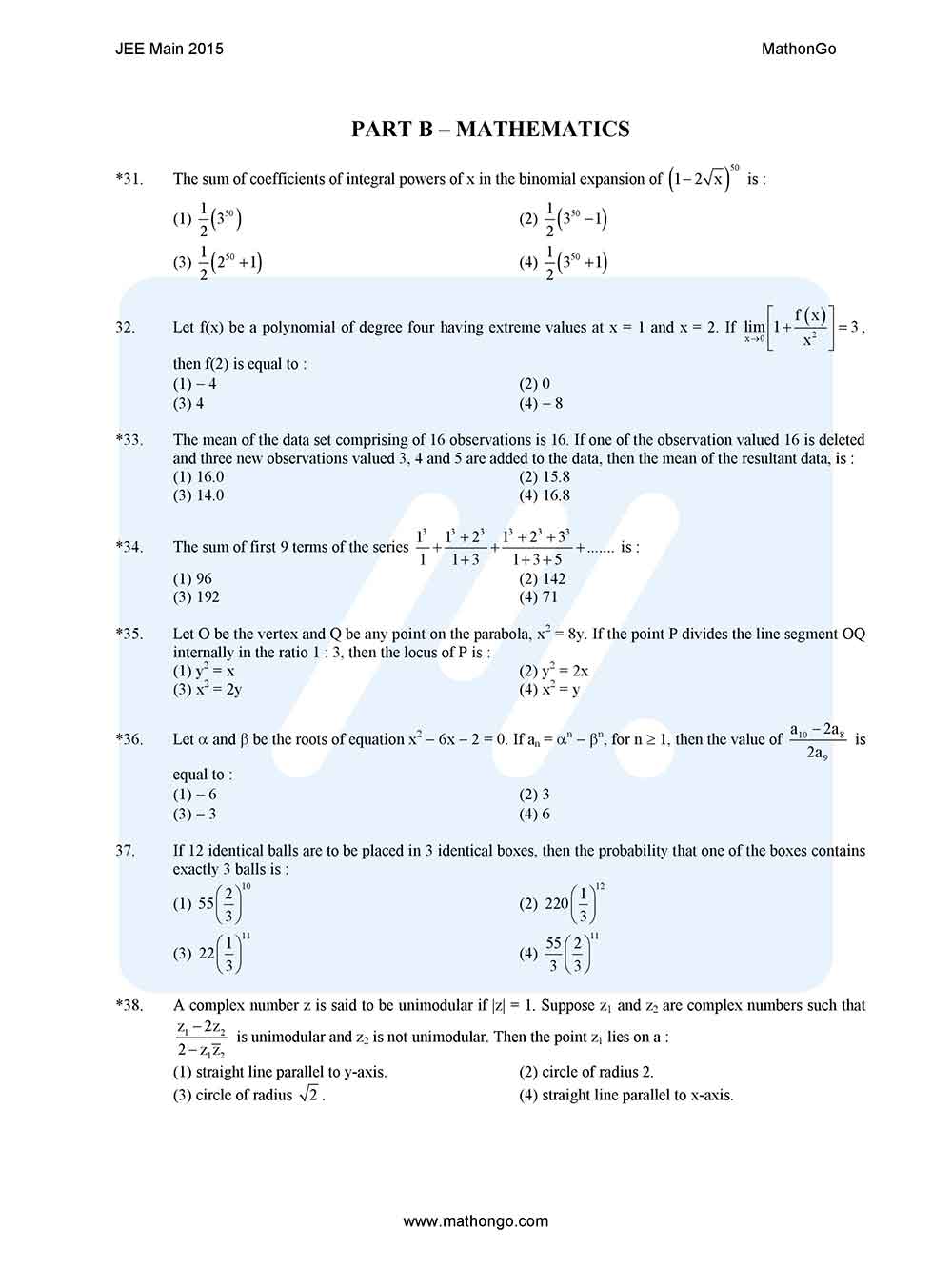 JEE Main 2015 Previous Year Question Paper with Answer Keys – MathonGo