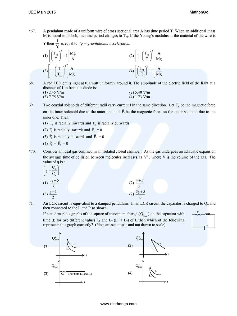 JEE Main 2015 Previous Year Question Paper with Answer Keys – MathonGo