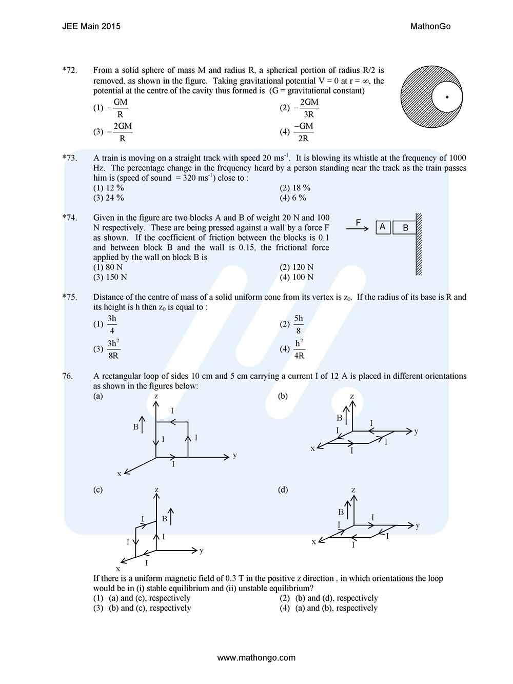 JEE Main 2015 Previous Year Question Paper with Answer Keys – MathonGo