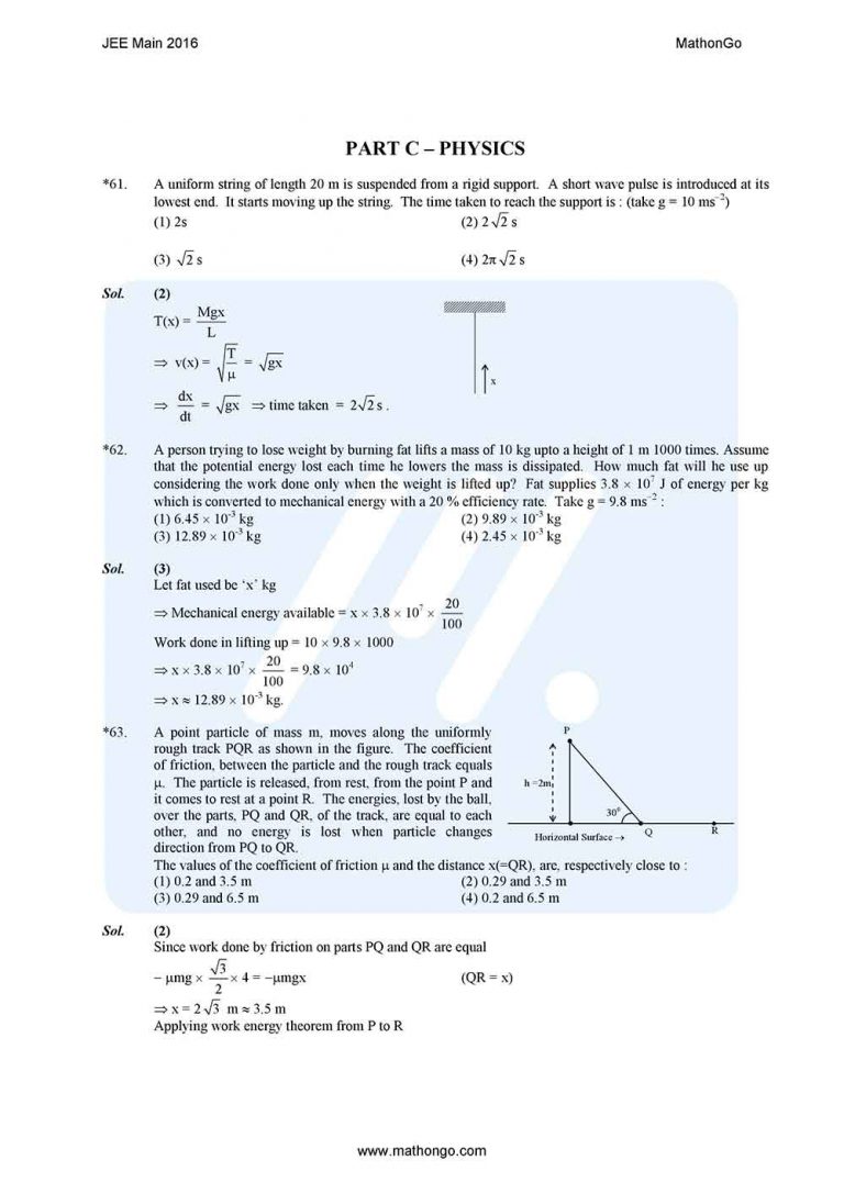 JEE Main 2016 Previous Year Question Paper with Answer Keys – MathonGo