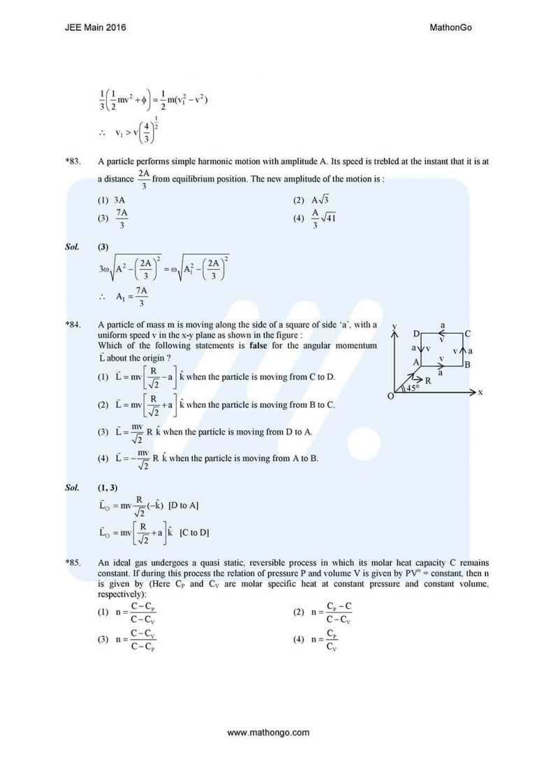JEE Main 2016 Previous Year Question Paper with Answer Keys – MathonGo
