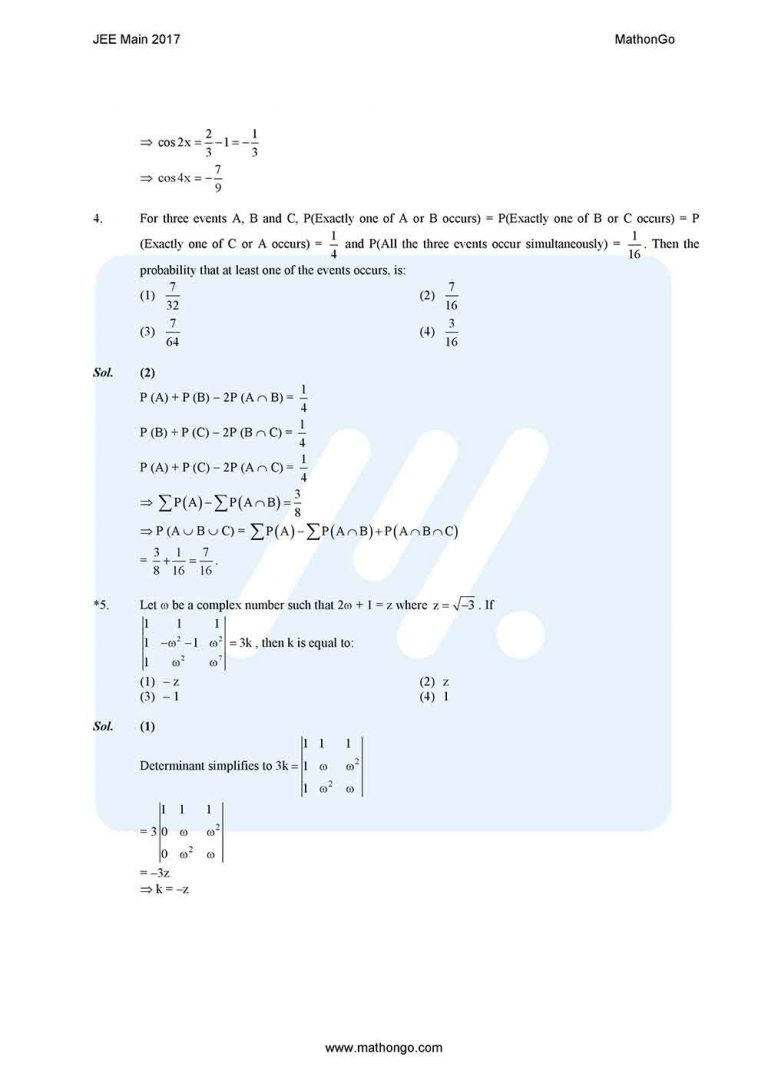 JEE Main 2017 Previous Year Question Paper with Answer Keys – MathonGo