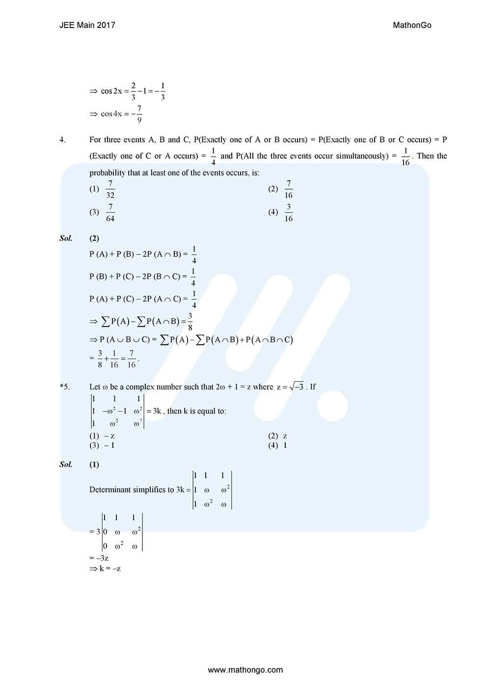 JEE Main 2017 Previous Year Question Paper with Answer Keys – MathonGo