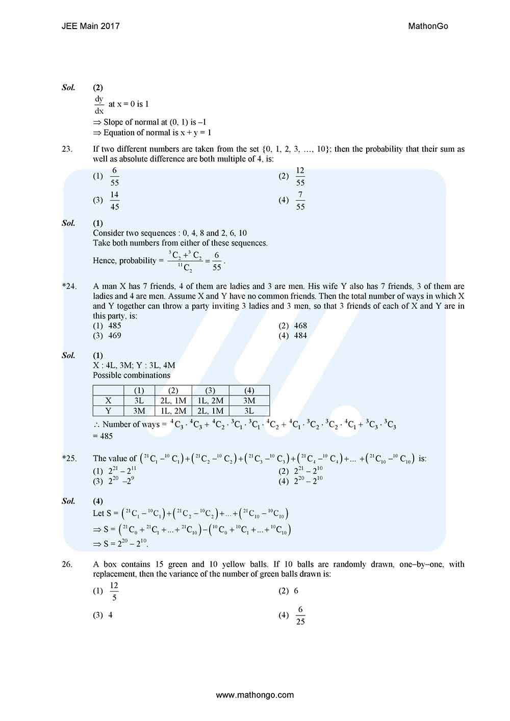 JEE Main 2017 Previous Year Question Paper with Answer Keys – MathonGo