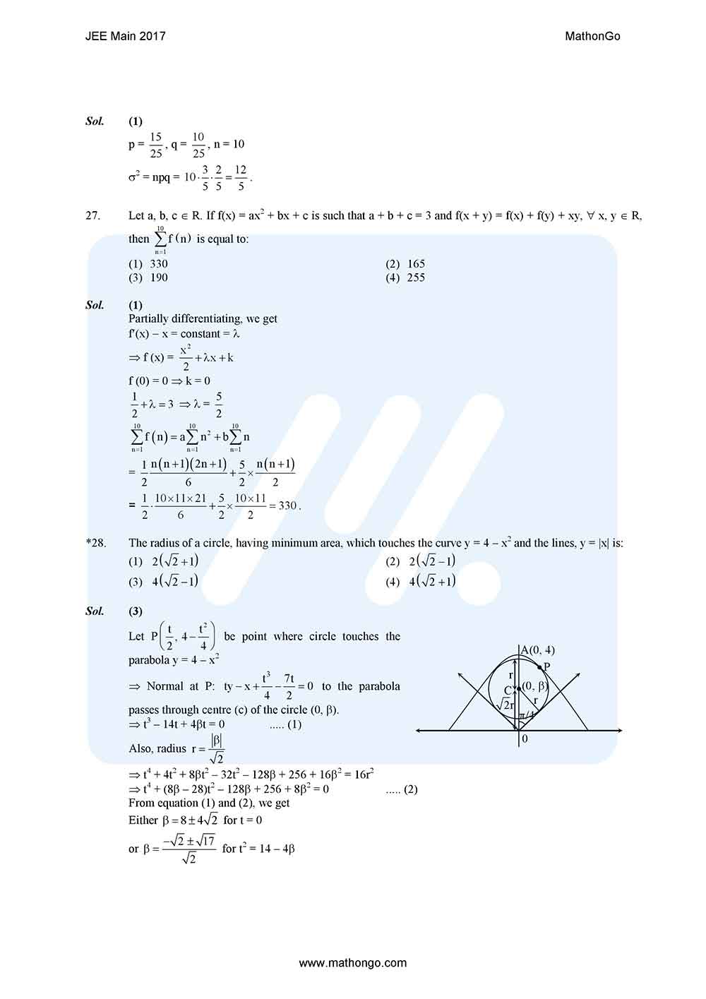 JEE Main 2017 Previous Year Question Paper with Answer Keys – MathonGo