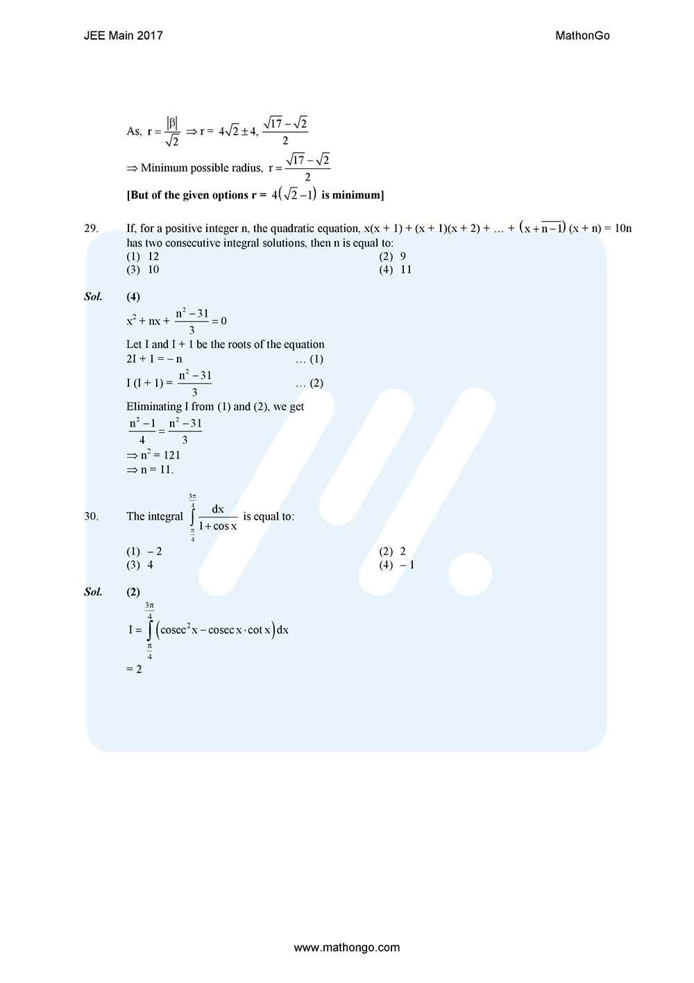 JEE Main 2017 Previous Year Question Paper with Answer Keys – MathonGo