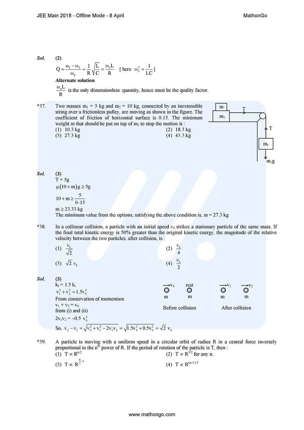 JEE Main 2018 Question Paper with Answer Keys (8th April Offline ...