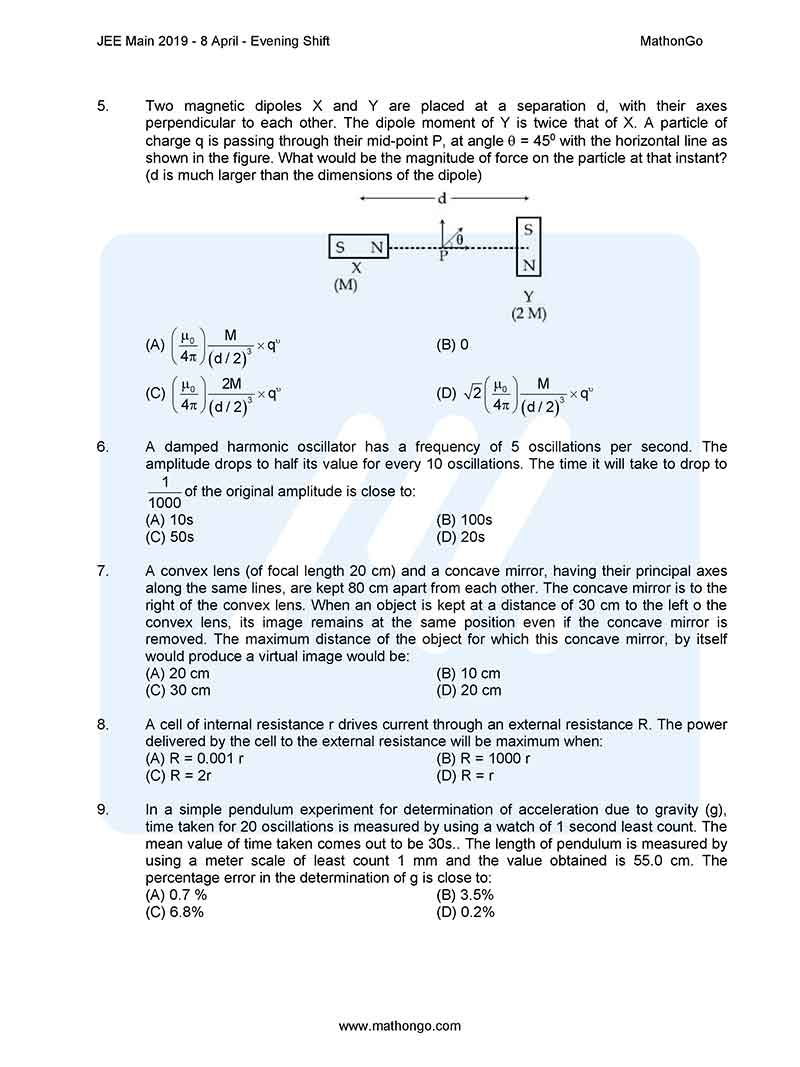 JEE Main 2019 Question Paper with Answer Keys (8th April – Evening ...