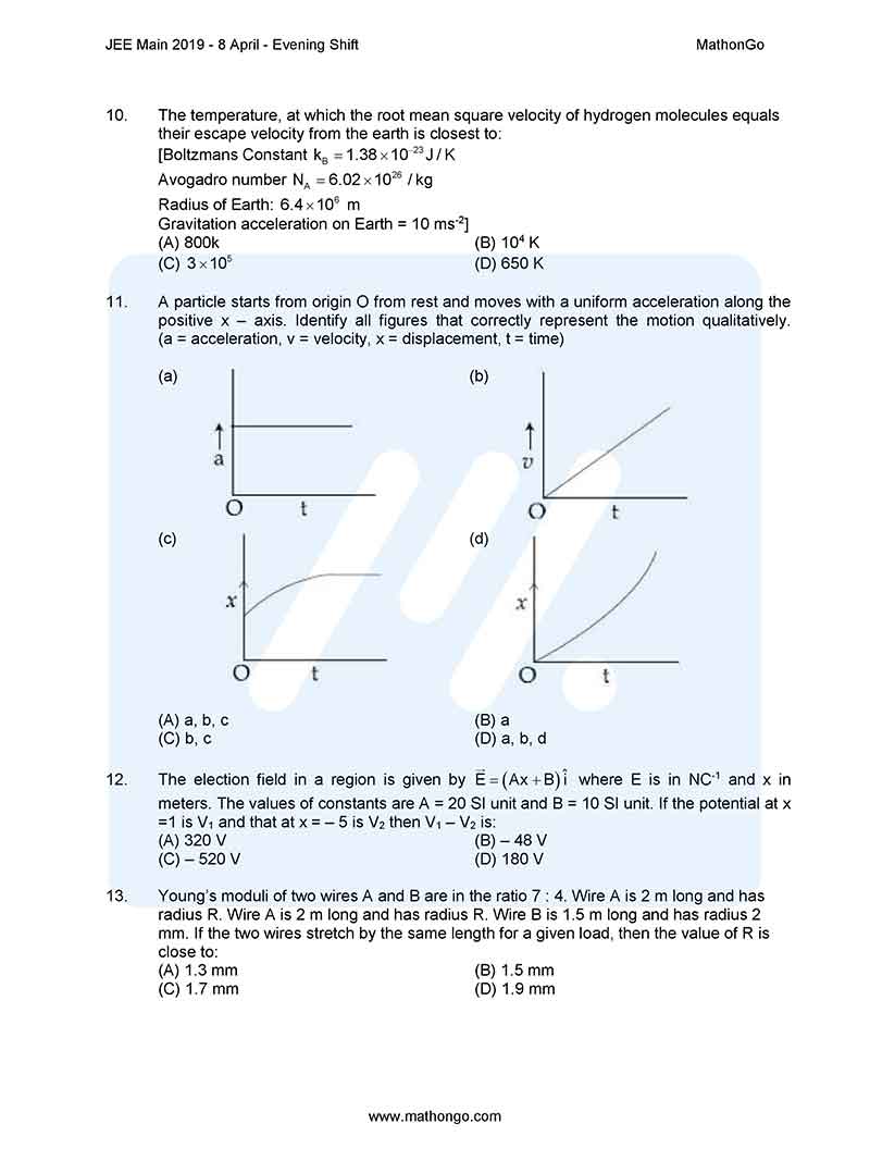 JEE Main 2019 Question Paper with Answer Keys (8th April – Evening ...