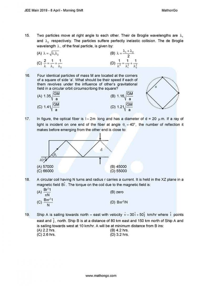 JEE Main 2019 Question Paper with Answer Keys (8th April – Morning ...