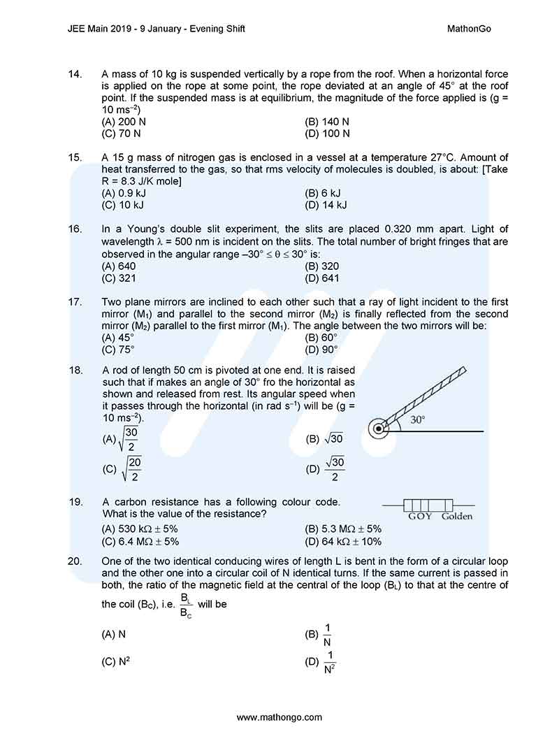JEE Main 2019 Question Paper with Answer Keys (9th Jan – Evening ...