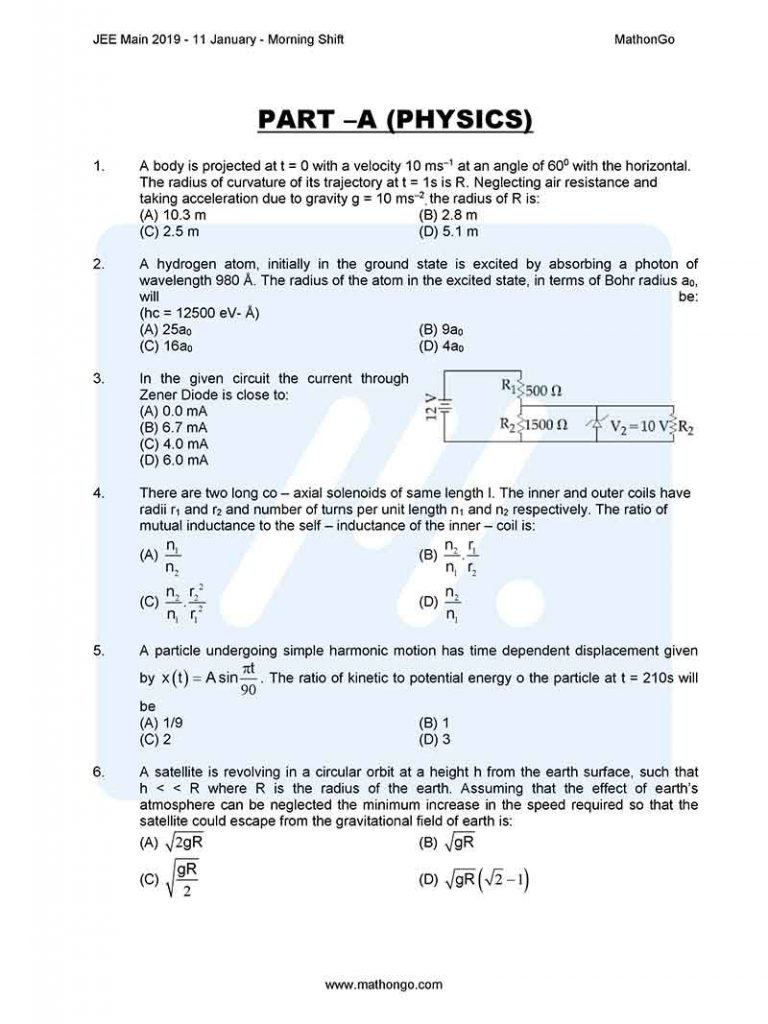 Jee Main Question Paper Iit Jee Last Year Exam Paper 2020 2021 Www