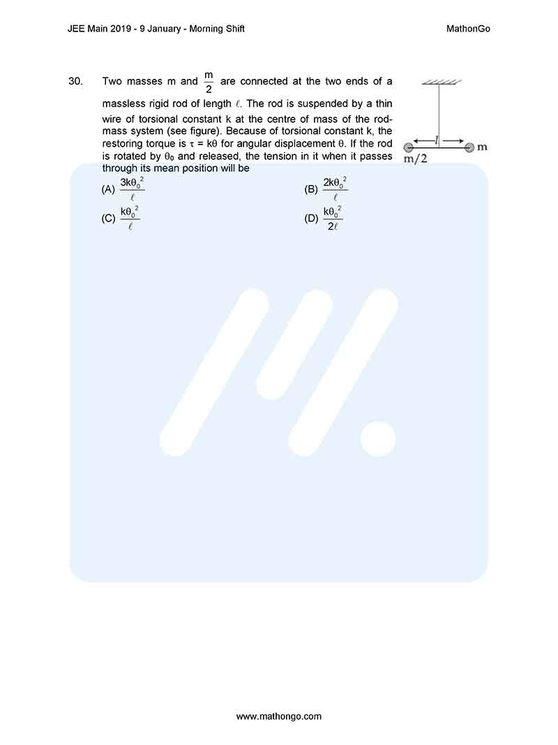 JEE Main 2019 Question Paper with Answer Keys (9th Jan – Morning ...
