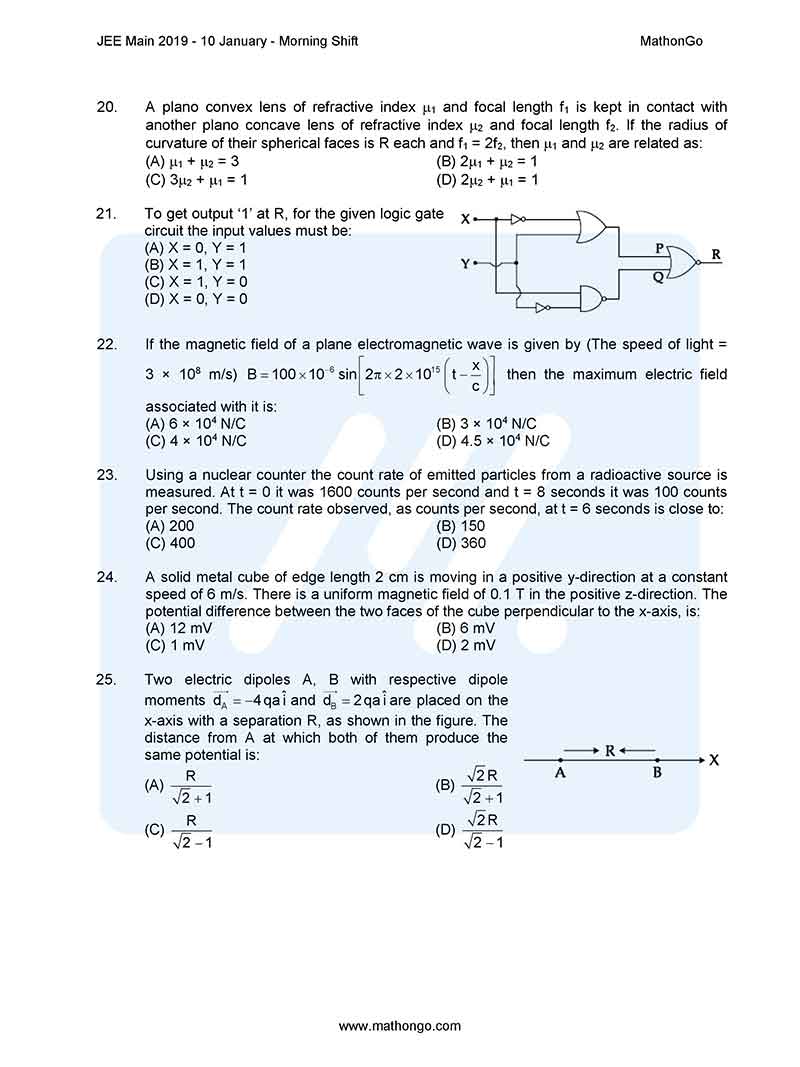 JEE Main 2019 Question Paper with Answer Keys (10th January – Morning ...