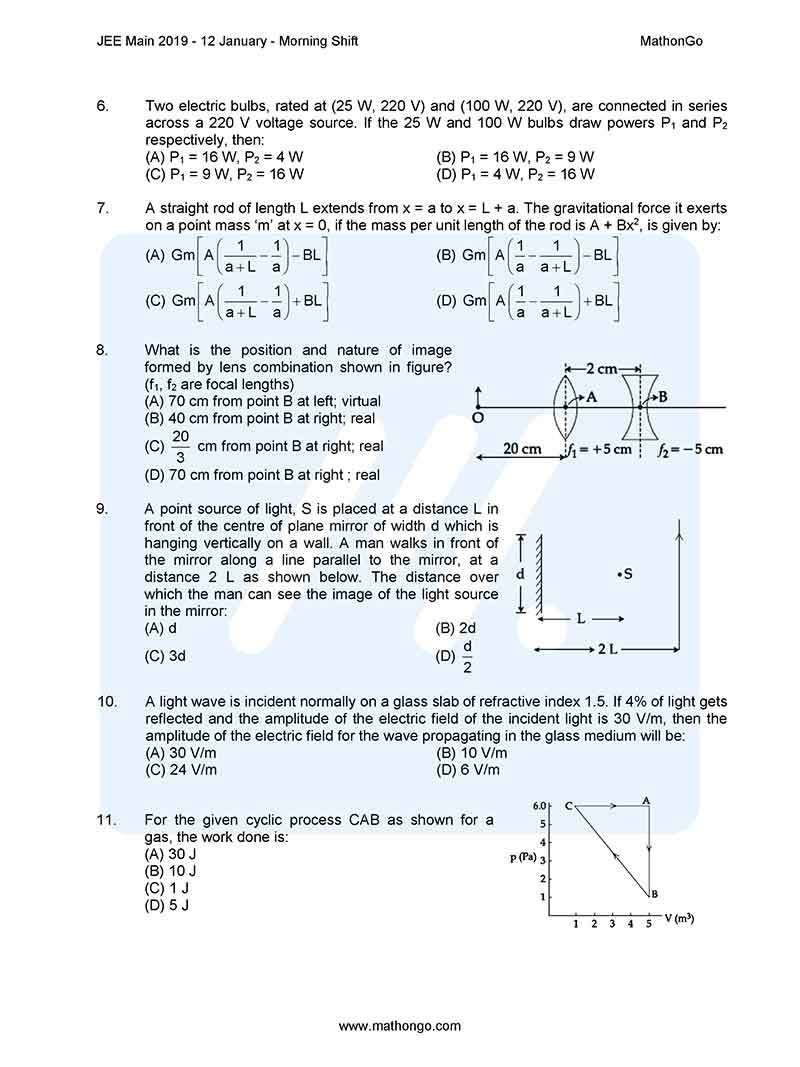 JEE Main 2019 Question Paper with Answer Keys (12th Jan – Morning ...