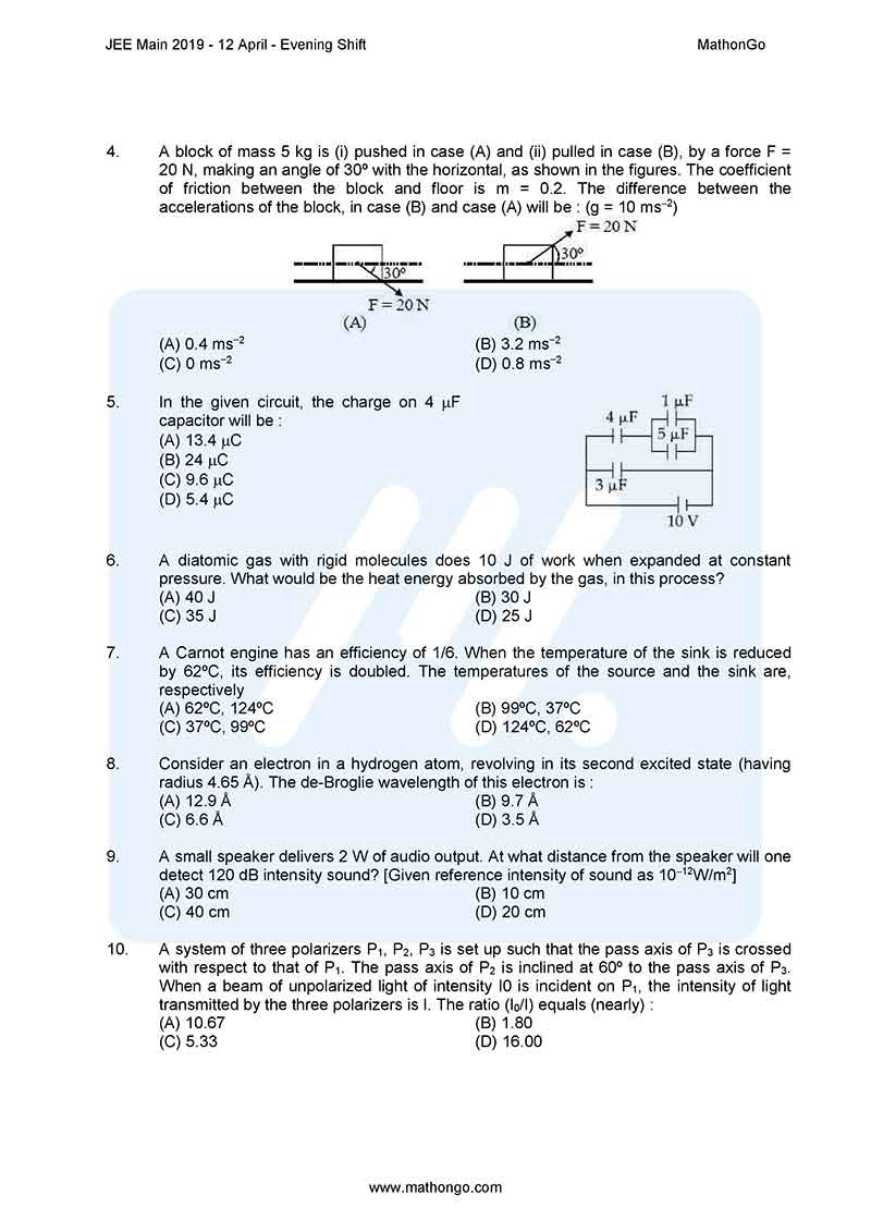 JEE Main 2019 Question Paper with Answer Keys – (12th April – Evening ...
