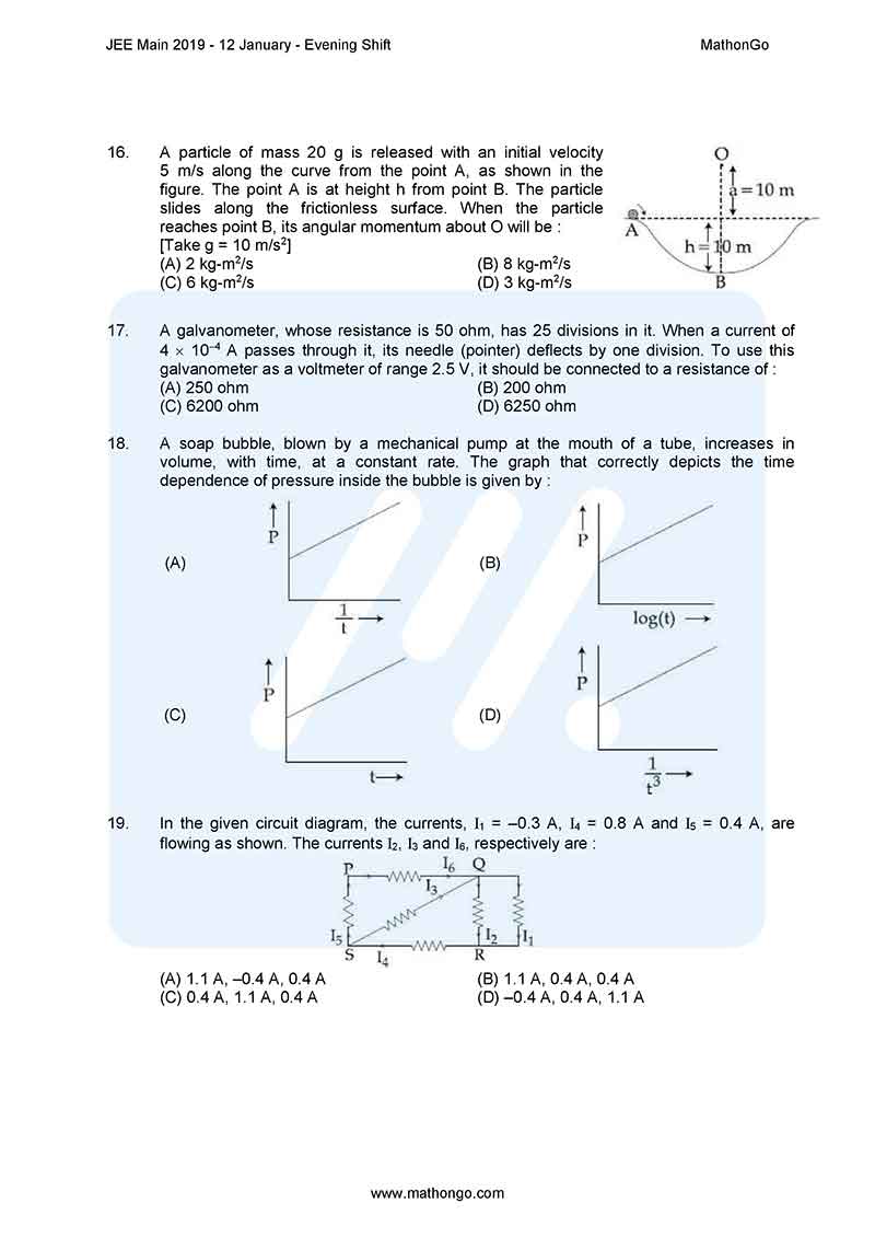 JEE Main 2019 Question Paper with Answer Keys (12th Jan – Evening ...