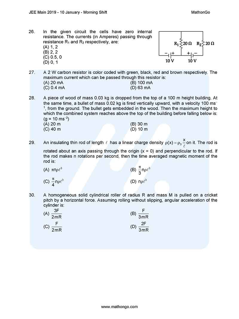 JEE Main 2019 Question Paper with Answer Keys (10th January – Morning ...