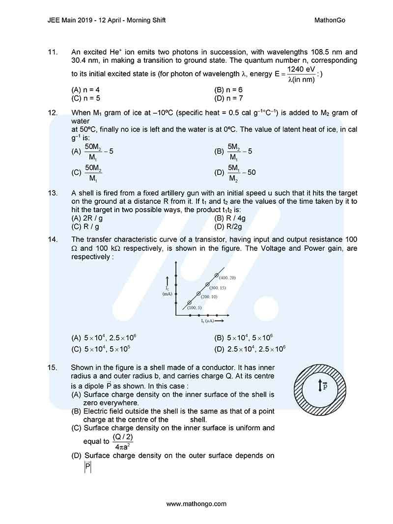 JEE Main 2019 Question Paper with Answer Keys (12th April – Morning ...