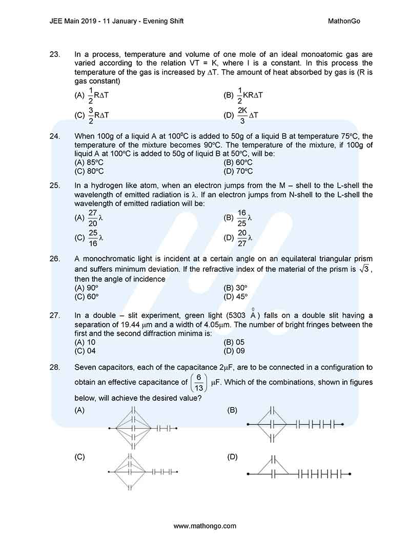 JEE Main 2019 Question Paper with Answer Keys (11th Jan – Evening ...