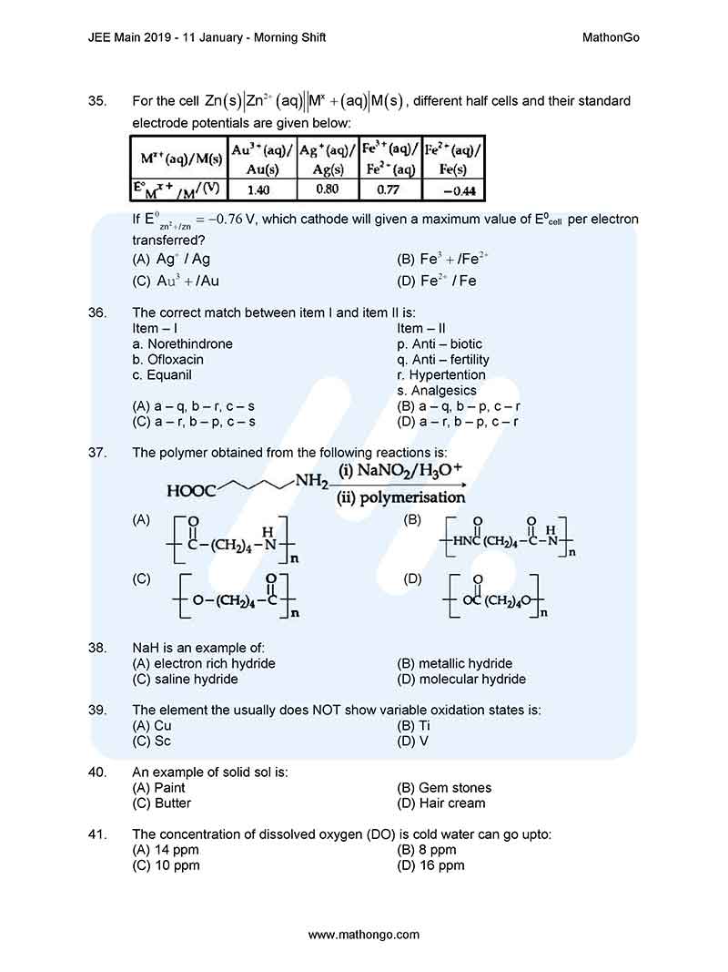 JEE Main 2019 Question Paper with Answer Keys (11th Jan – Morning ...