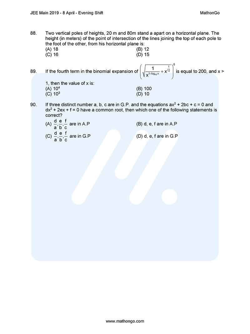 JEE Main 2019 Question Paper with Answer Keys (8th April – Evening ...