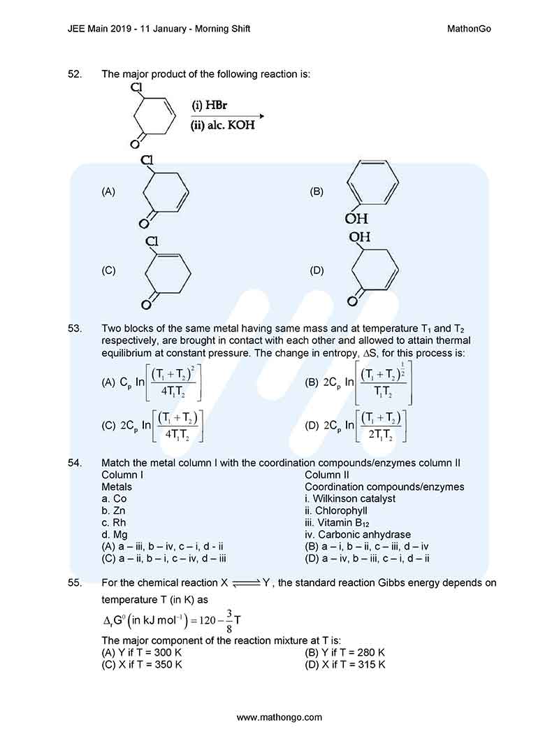 JEE Main 2019 Question Paper with Answer Keys (11th Jan – Morning ...