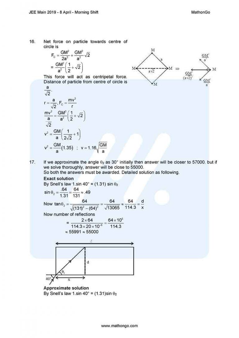 JEE Main 2019 Question Paper with Answer Keys (8th April – Morning ...