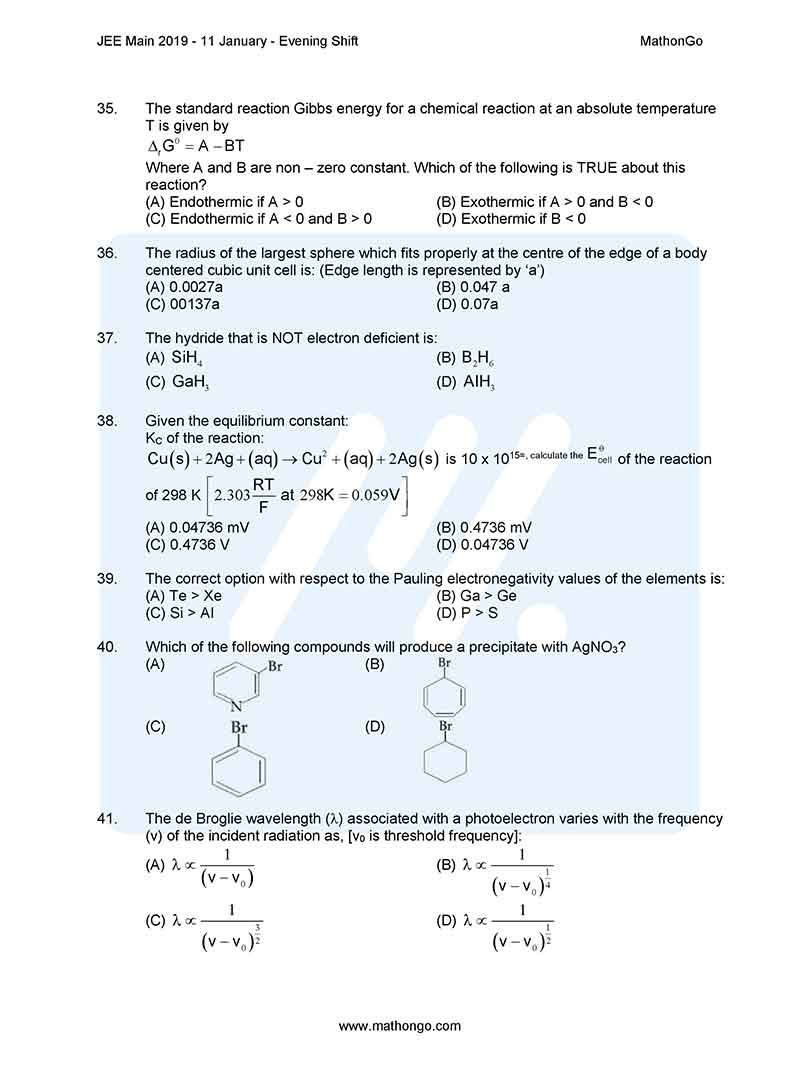 JEE Main 2019 Question Paper with Answer Keys (11th Jan – Evening ...