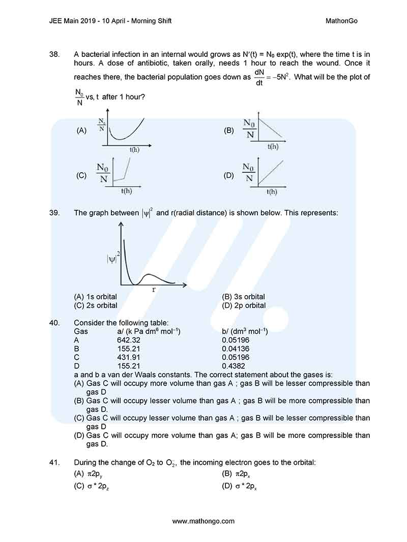 JEE Main 2019 Question Paper with Answer Keys (10th April – Morning ...