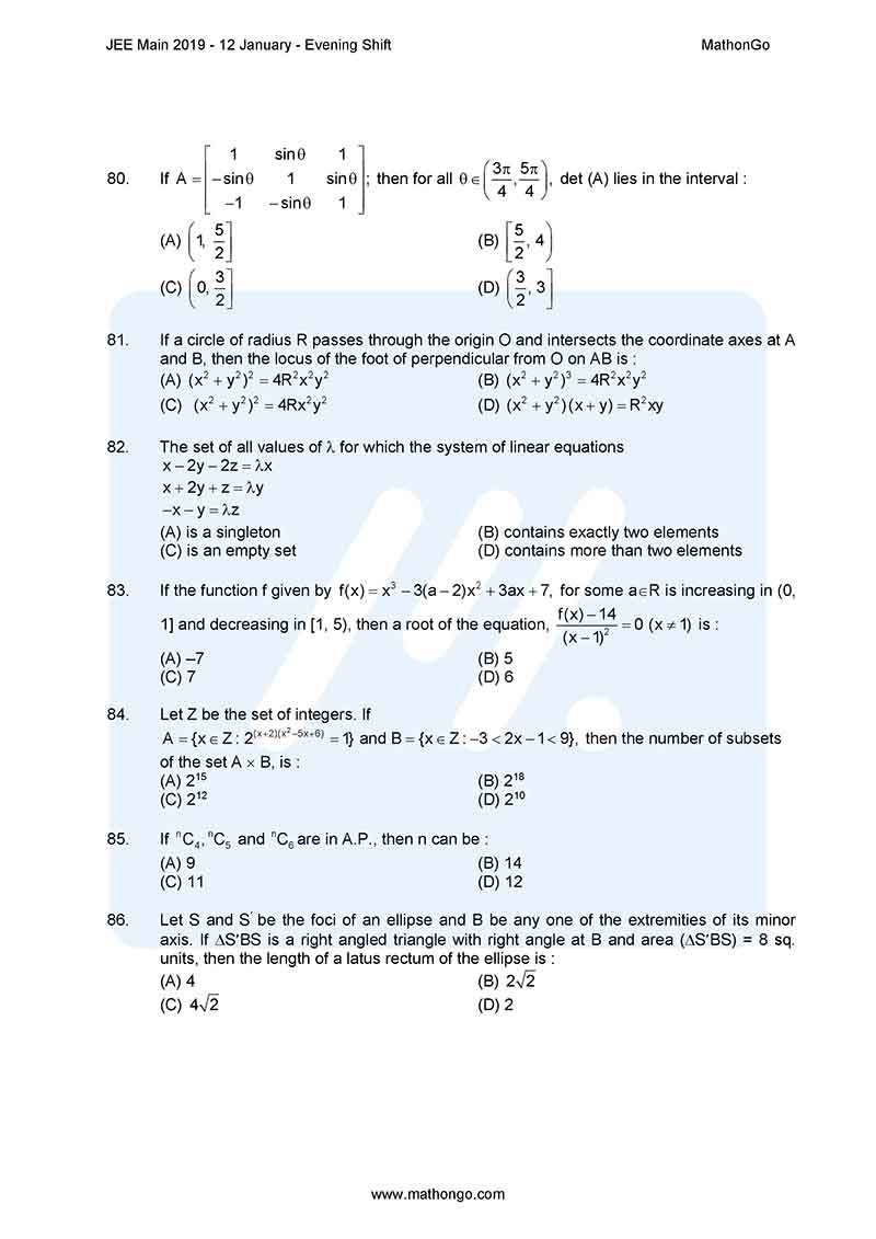 JEE Main 2019 Question Paper with Answer Keys (12th Jan – Evening ...