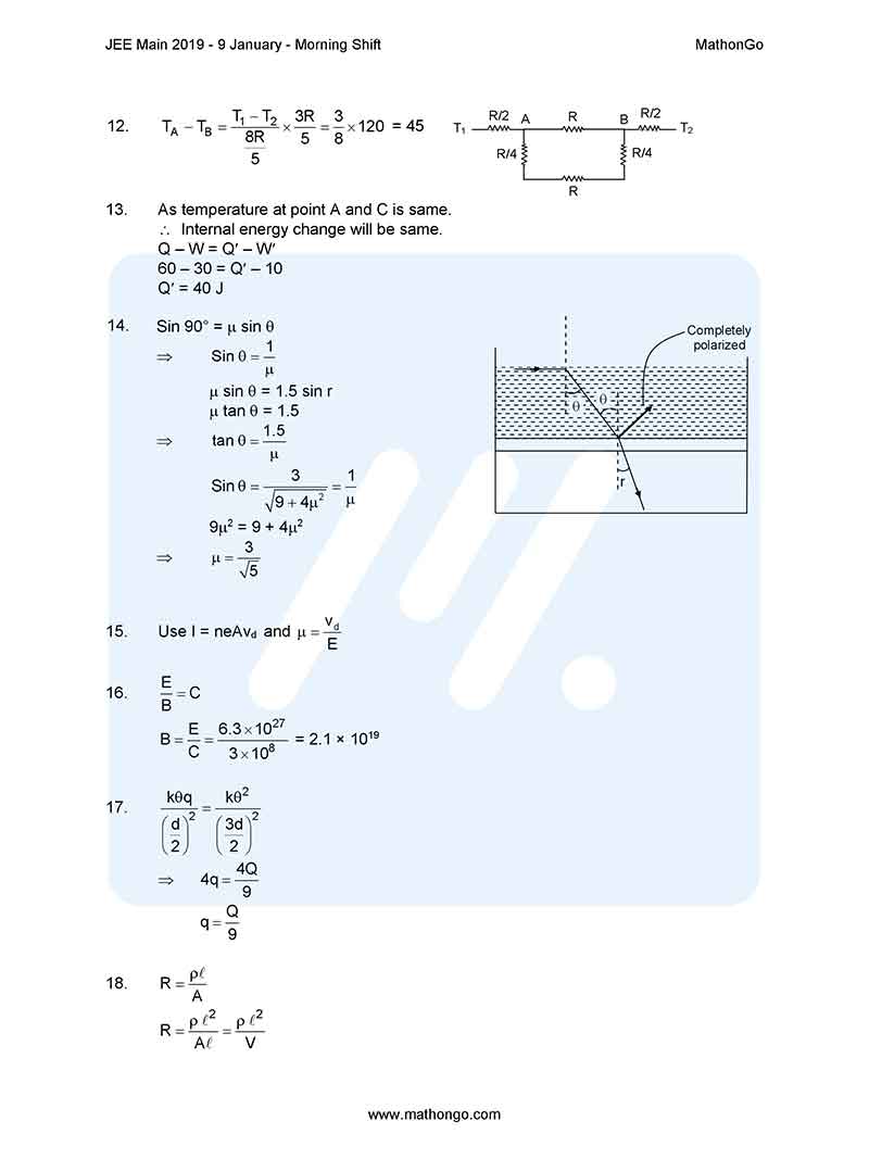 JEE Main 2019 Question Paper with Answer Keys (9th Jan – Morning ...