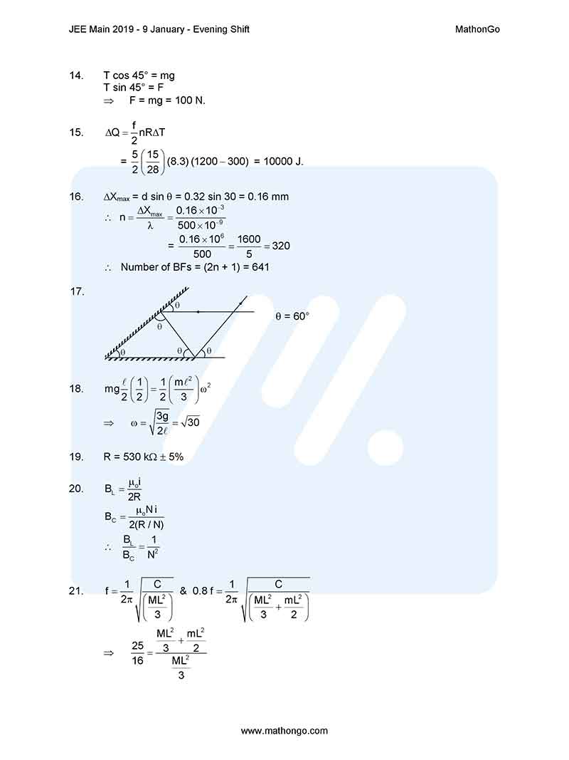 JEE Main 2019 Question Paper with Answer Keys (9th Jan – Evening ...