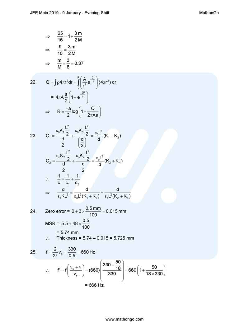 JEE Main 2019 Question Paper with Answer Keys (9th Jan – Evening ...