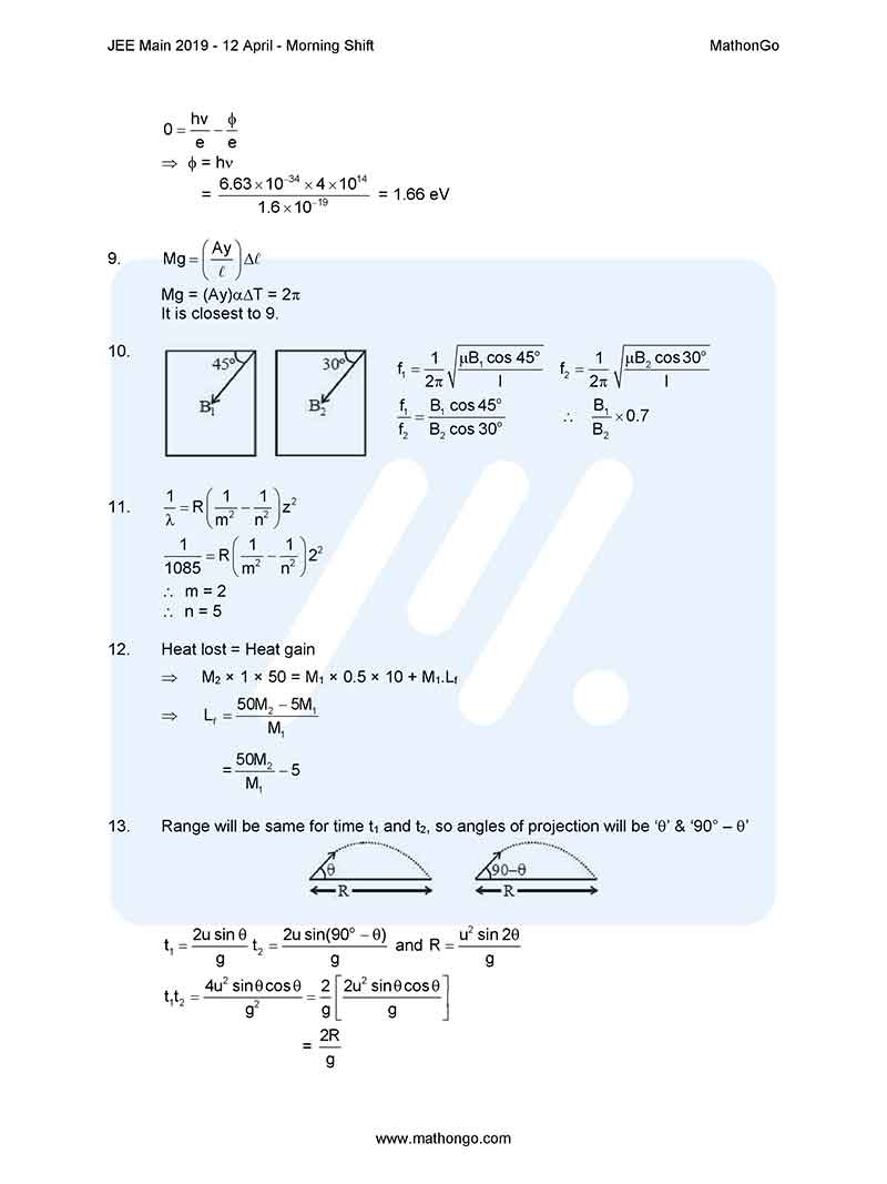 JEE Main 2019 Question Paper with Answer Keys (12th April – Morning ...