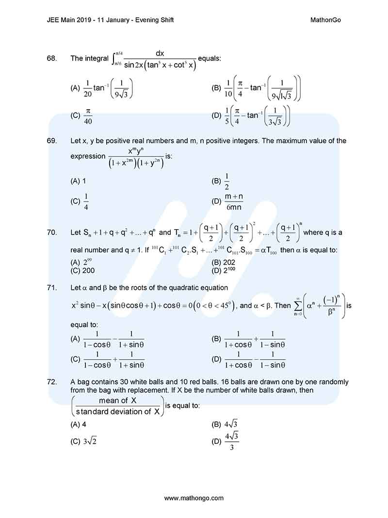 JEE Main 2019 Question Paper with Answer Keys (11th Jan – Evening ...