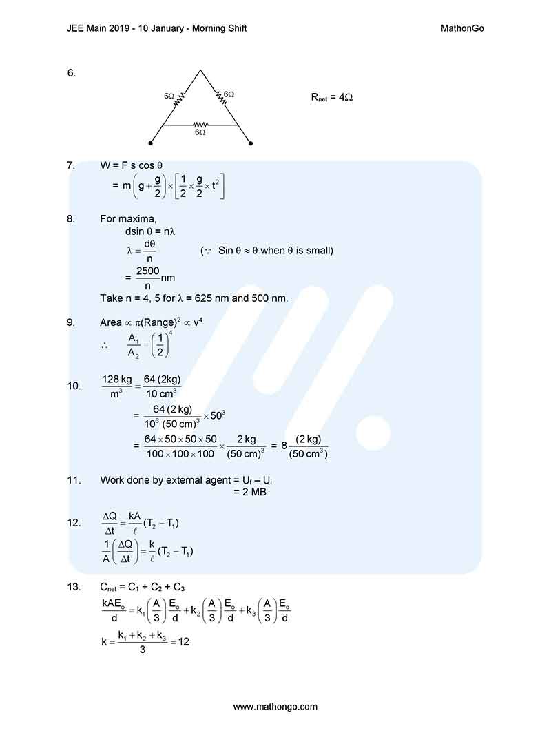 JEE Main 2019 Question Paper with Answer Keys (10th January – Morning) – MathonGo